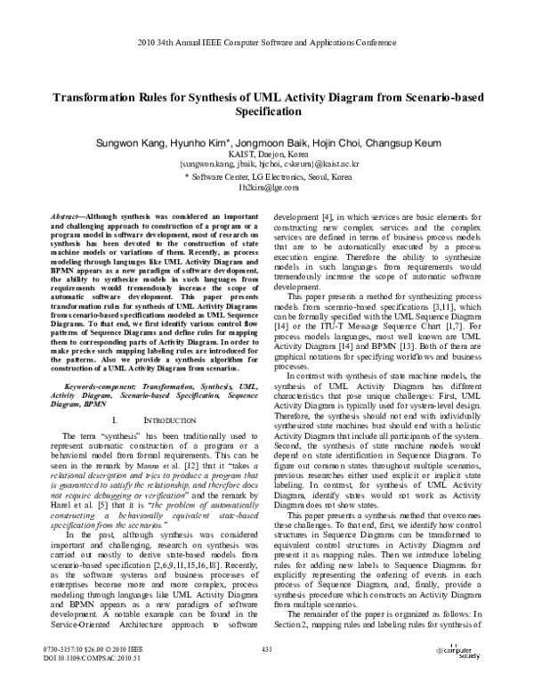 Pdf Transformation Rules For Synthesis Of Uml Activity Diagram From Scenario Based Specification