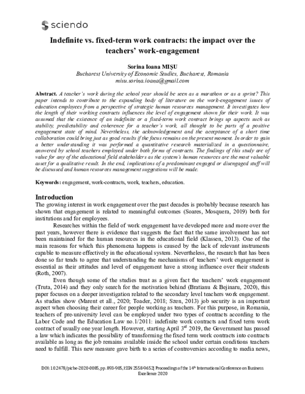 (PDF) Indefinite vs. fixed-term work contracts: the impact over the ...