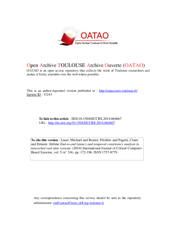 Pdf End To End Latency And Temporal Consistency Analysis In Networked Real Time Systems