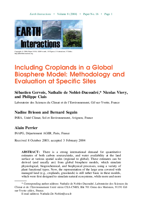 (PDF) Including Croplands in a Global Biosphere Model: Methodology and ...