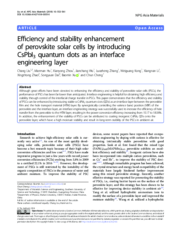 (PDF) Efficiency and stability enhancement of perovskite solar cells by introducing CsPbI3 ...