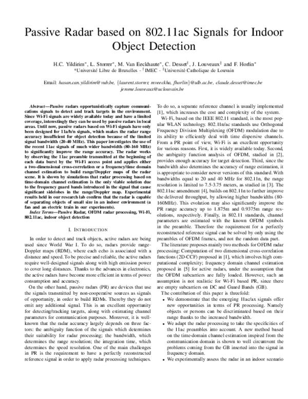 (PDF) Passive Radar based on 802.11ac Signals for Indoor Object ...