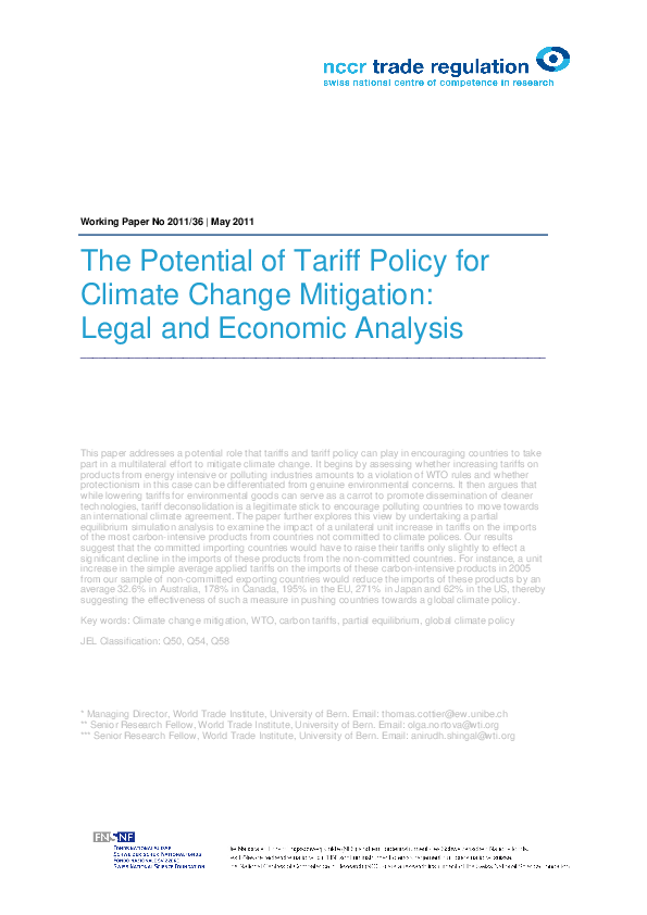 (PDF) The Potential of Tariff Policy for Climate Change Mitigation ...