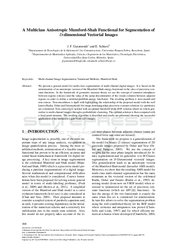 Pdf A Multiclass Anisotropic Mumford Shah Functional For Segmentation Of D Dimensional