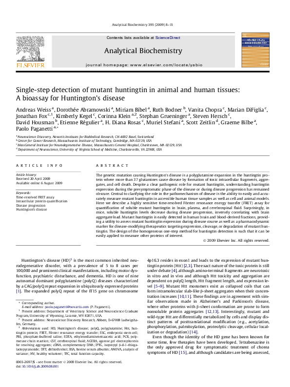 (PDF) Single-step detection of mutant huntingtin in animal and human ...