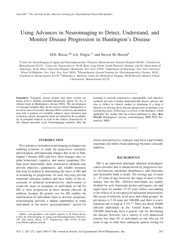 (PDF) Using advances in neuroimaging to detect, understand, and monitor disease progression in ...