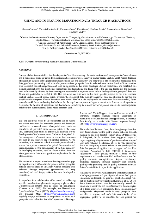 (PDF) Using and Improving Mapathon Data Through Hackathons