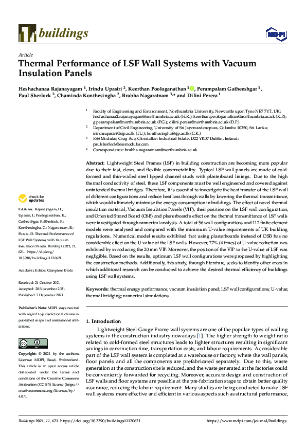 (PDF) Thermal Performance of LSF Wall Systems with Vacuum Insulation Panels
