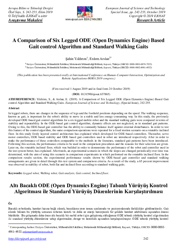 (PDF) A Comparison of Six Legged ODE (Open Dynamics Engine) Based Gait control Algorithm and ...