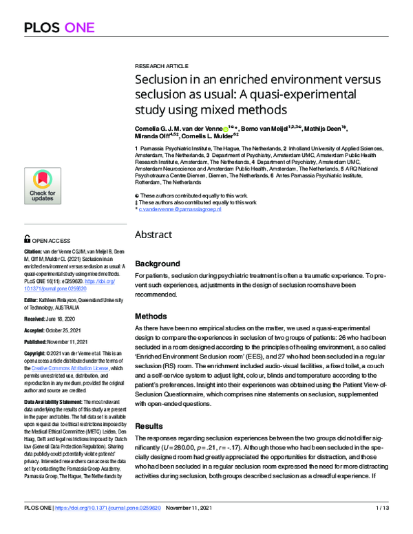 (PDF) Seclusion in an enriched environment versus seclusion as usual: A ...