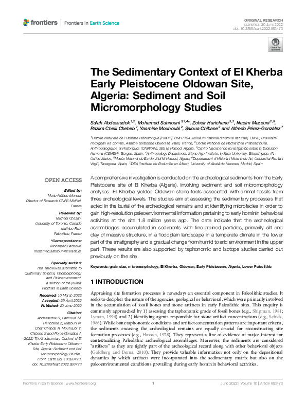 (PDF) The Sedimentary Context of El Kherba Early Pleistocene Oldowan ...