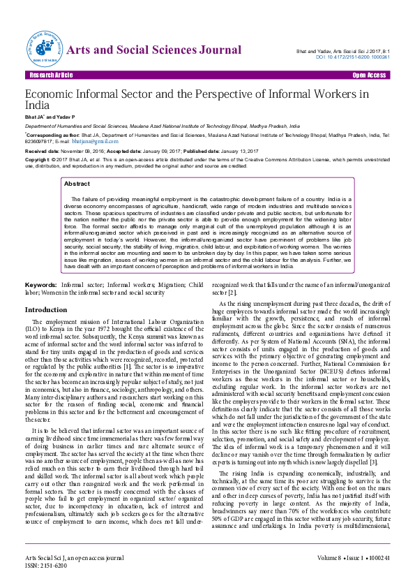 (PDF) Economic Informal Sector and the Perspective of Informal Workers in India