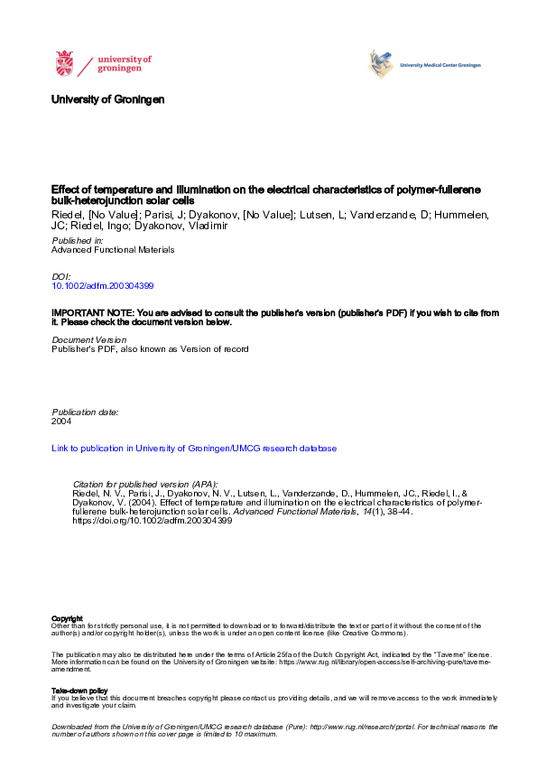 (PDF) Effect of Temperature and Illumination on the Electrical Characteristics of Polymer ...