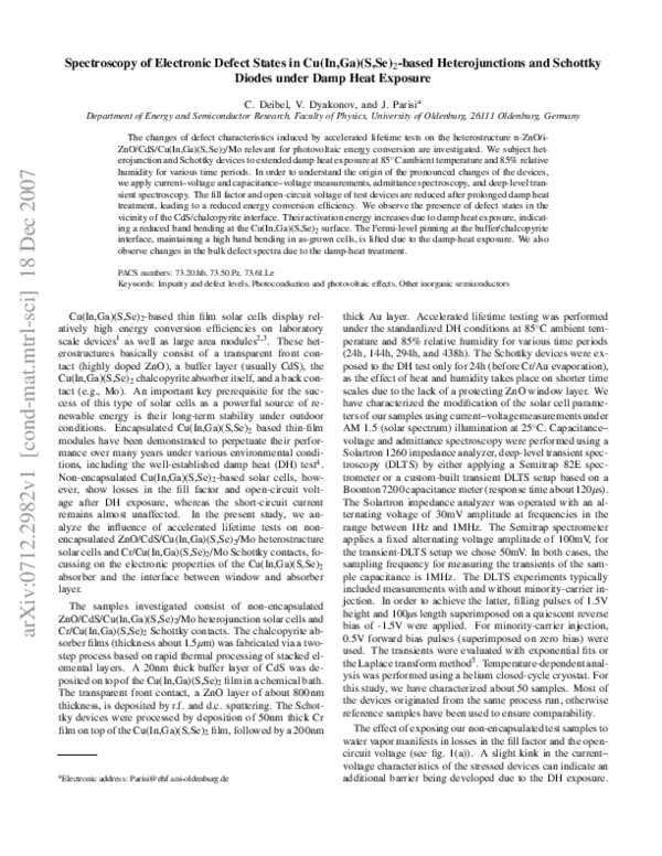 (PDF) Spectroscopy of electronic defect states in Cu(In,Ga)(S,Se) 2 ...