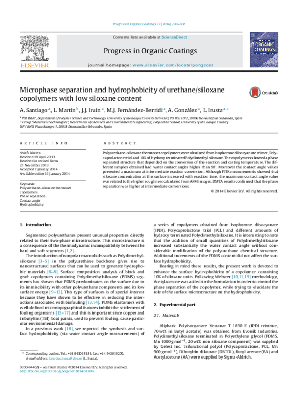 (PDF) Microphase separation and hydrophobicity of urethane/siloxane ...