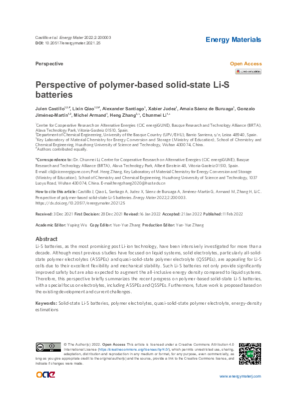 (PDF) Perspective of polymer-based solid-state Li-S batteries