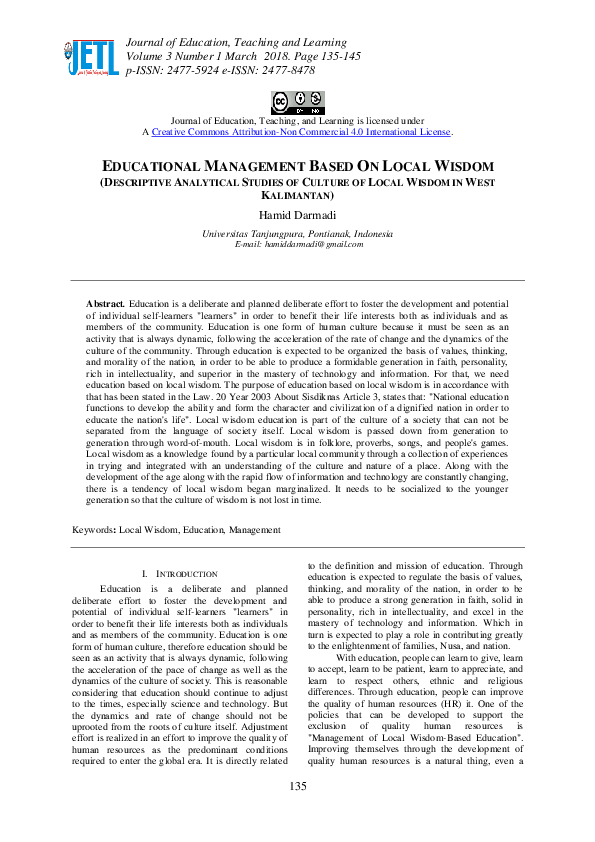 (PDF) Educational Management Based on Local Wisdom (Descriptive Analytical Studies of Culture of ...