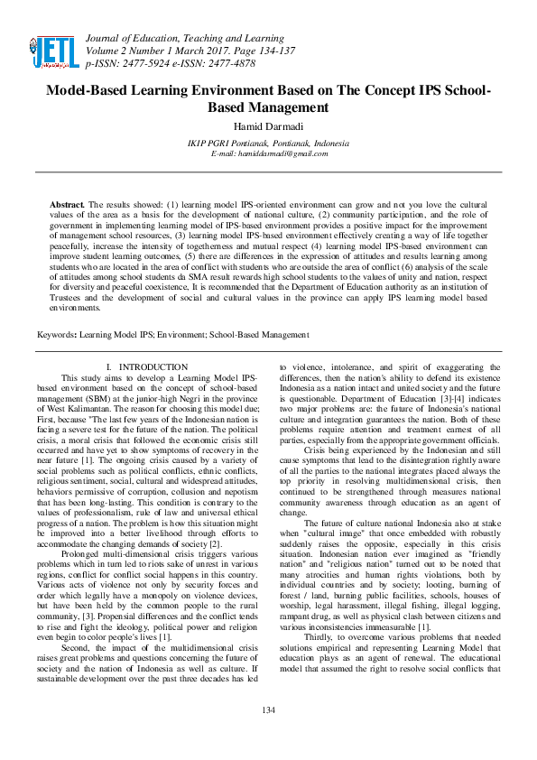 (PDF) Model-Based Learning Environment Based on The Concept IPS School-Based Management