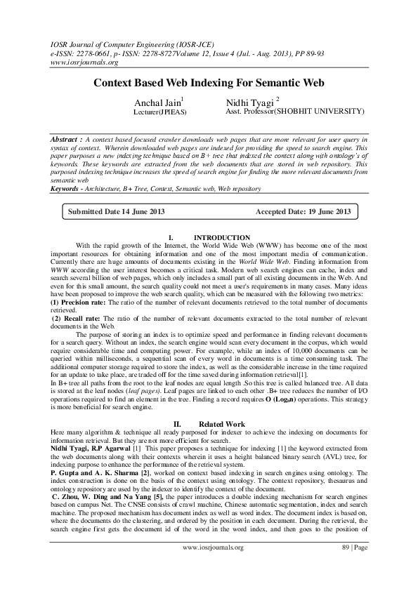 Pdf Context Based Web Indexing For Semantic Web