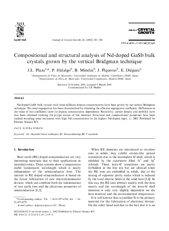 (PDF) Compositional and structural analysis of Nd-doped GaSb bulk ...