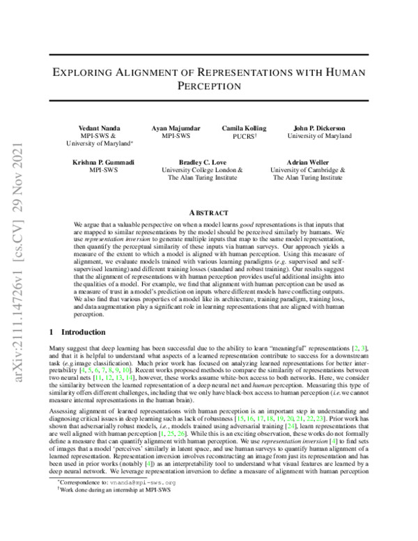 (PDF) Exploring Alignment of Representations with Human Perception