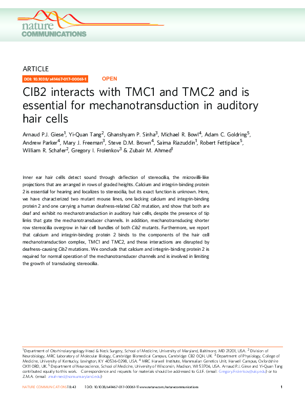 (PDF) CIB2 interacts with TMC1 and TMC2 and is essential for ...