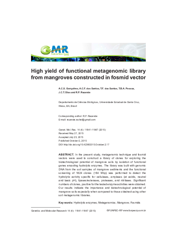 (PDF) High yield of functional metagenomic library from mangroves ...