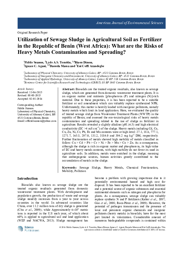 (PDF) Heavy Metal Risks in Sewage Sludge Fertilizers