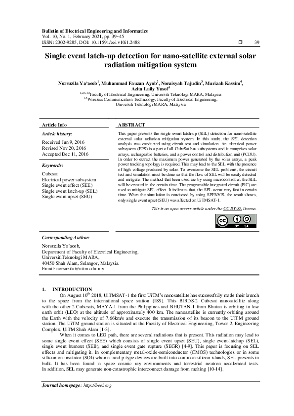 (PDF) Single event latch-up detection for nano-satellite external solar ...