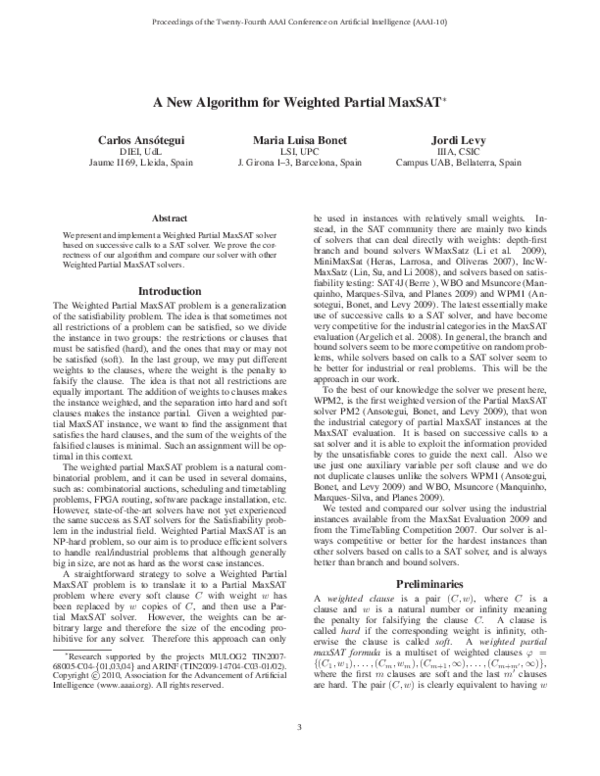 Pdf A New Algorithm For Weighted Partial Maxsat