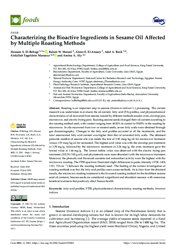(PDF) Characterizing the Bioactive Ingredients in Sesame Oil Affected ...