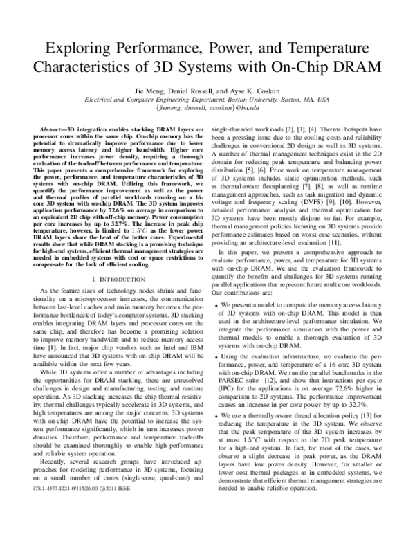 (PDF) Exploring performance, power, and temperature characteristics of 3D systems with on-chip DRAM