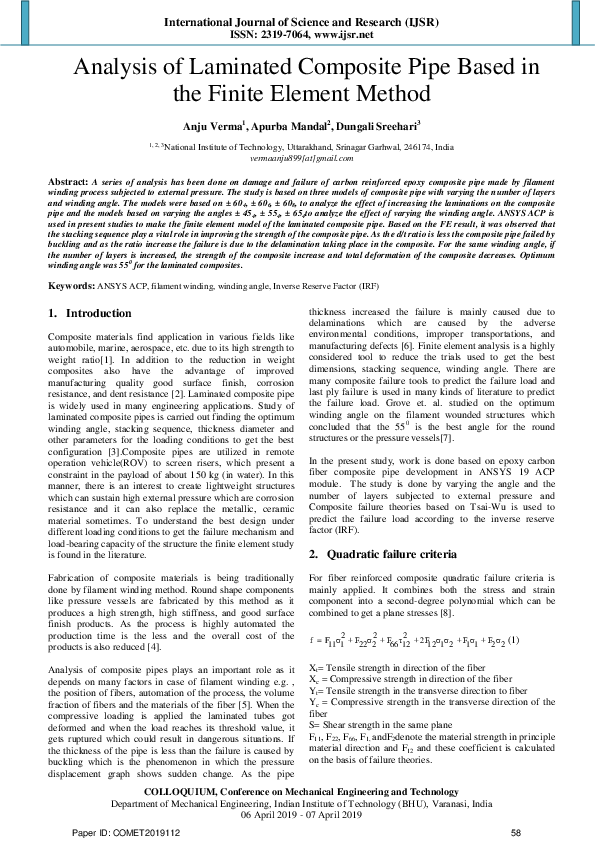 Pdf Analysis Of Laminated Composite Pipe Based In The Finite Element
