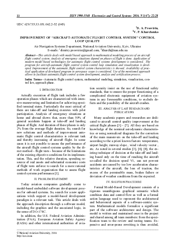 (PDF) Improvement of “Aircraft-Automatic Flight Control System” Control Loop Quality