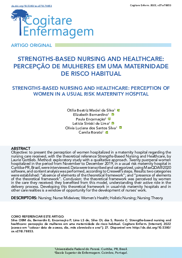 (PDF) Strengths-Based Nursing and Healthcare: Percepção De Mulheres Em ...