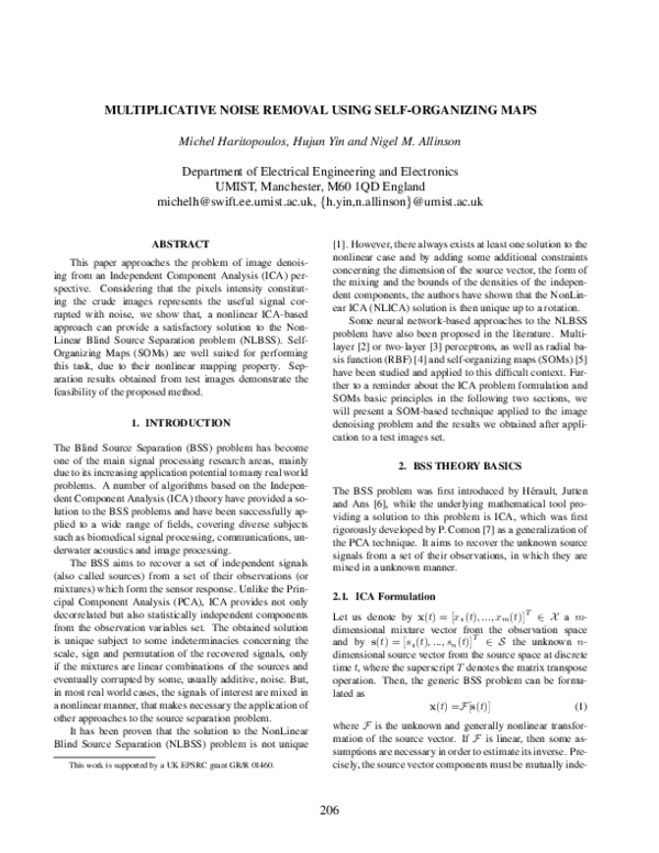 Pdf Multiplicative Noise Removal Using Self Organizing Maps 8195