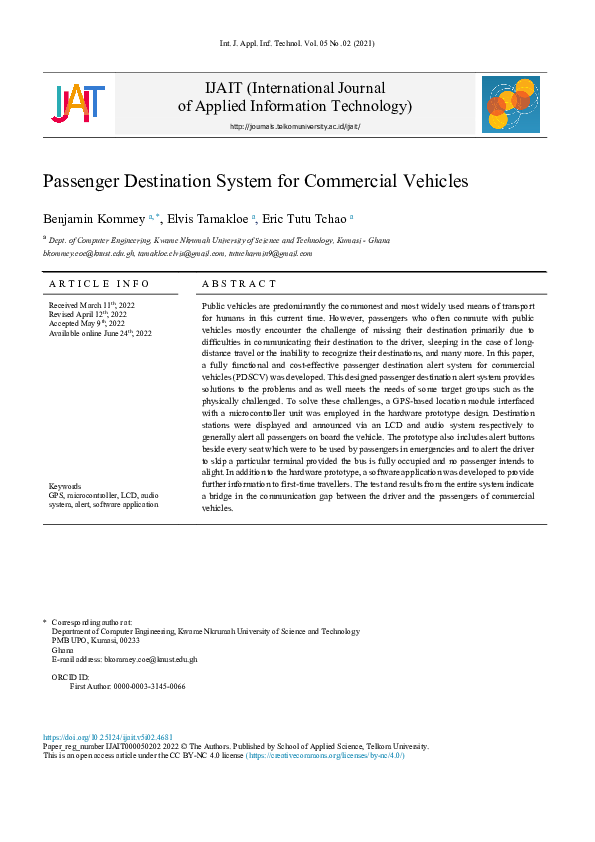 (PDF) Passenger Destination System for Commercial Vehicles