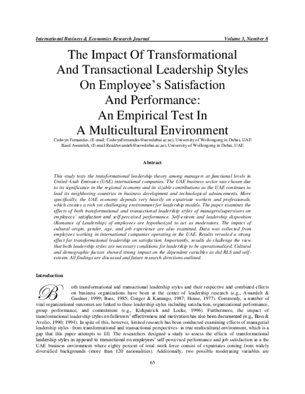 (PDF) The Impact Of Transformational And Transactional Leadership Styles On Employees ...