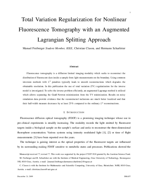 (PDF) Total variation regularization for nonlinear fluorescence tomography with an augmented ...