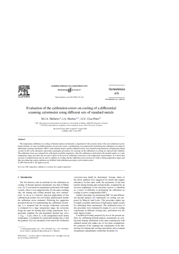(PDF) Evaluation of the calibration errors on cooling of a differential scanning calorimeter ...