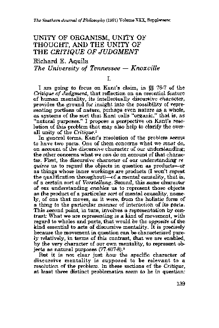 (PDF) Unity of Organism, Unity of Thought, and the Unity of the ...