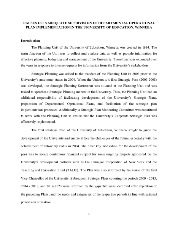 (DOC) CAUSES OF INADEQUATE SUPERVISION OF DEPARTMENTAL OPERATIONAL PLAN ...