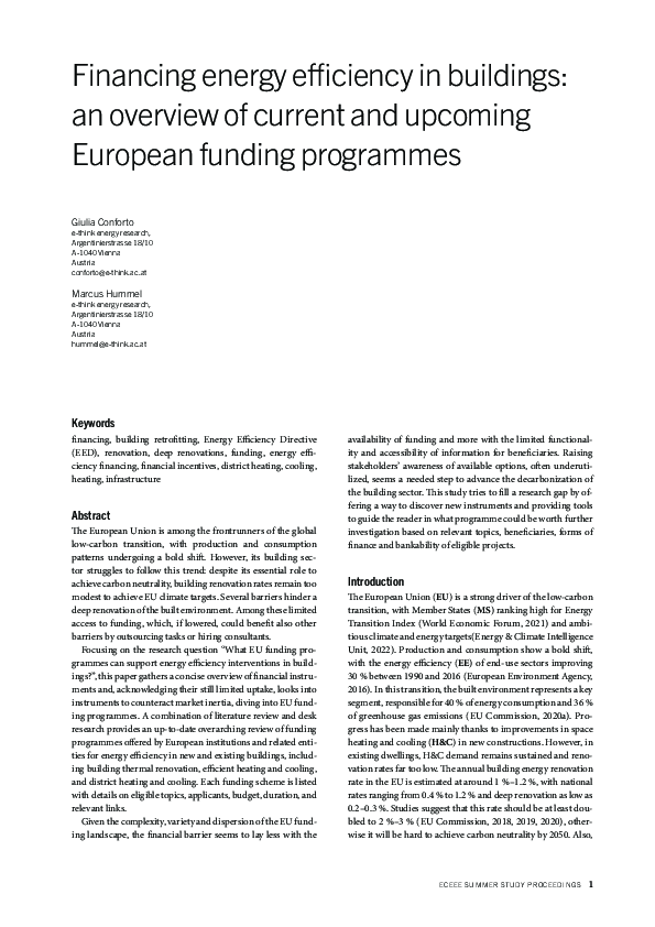 (PDF) Financing energy efficiency in buildings: an overview of current ...