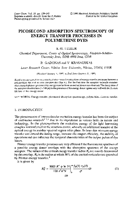 (PDF) Picosecond Absorption Spectroscopy of Energy Transfer Processes ...