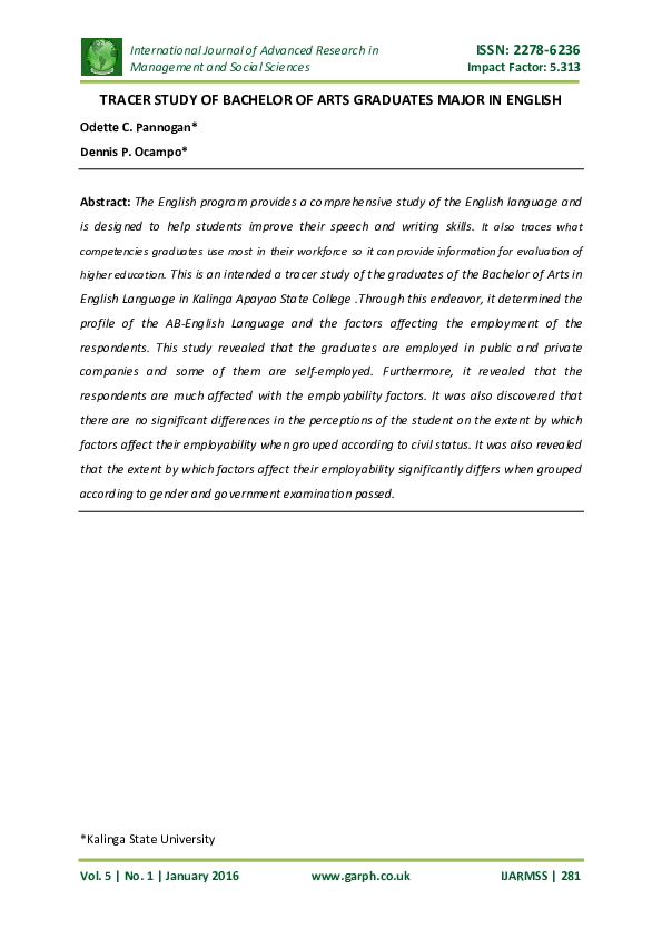 (PDF) Tracer Study of Bachelor of Arts Graduates Major in English