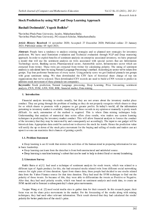 Pdf Stock Prediction By Using Nlp And Deep Learning Approach Rushali Deshmukh