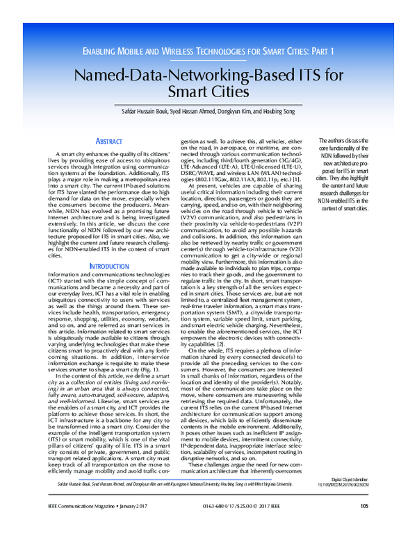 Pdf Named Data Networking Based Its For Smart Cities