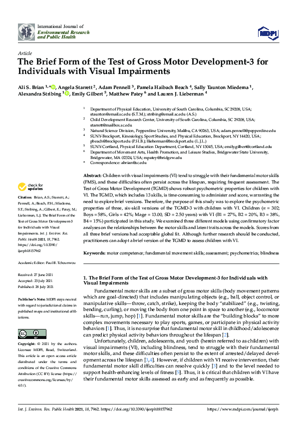 (PDF) The Brief Form of the Test of Gross Motor Development-3 for ...