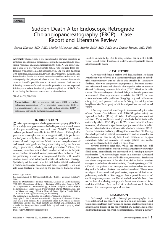 (PDF) Sudden Death After Endoscopic Retrograde Cholangiopancreatography ...
