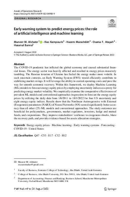 (PDF) Early warning system to predict energy prices: the role of ...